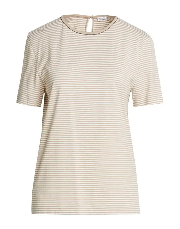 Brunello Cucinelli Striped Cotton Jersey T-shirt - Beige