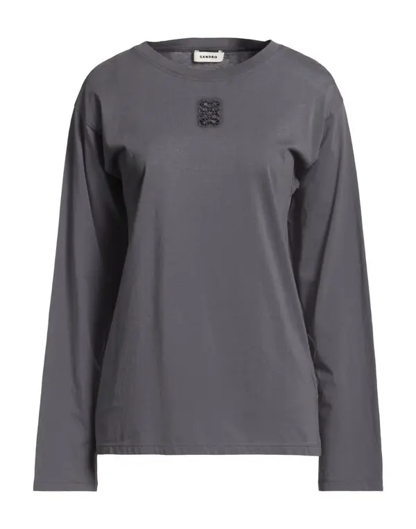 Sandro Long Sleeve Cotton T-shirt - Grey
