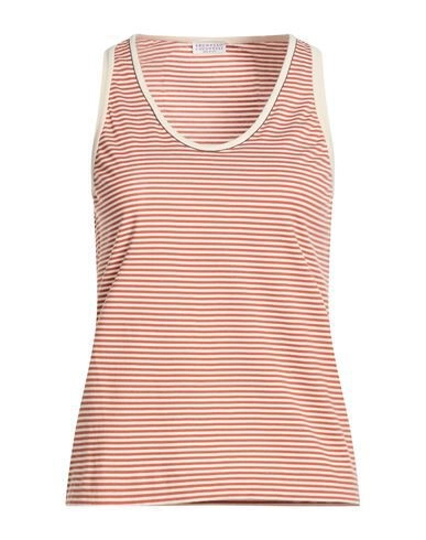 Brunello Cucinelli Striped Cotton Tank Top - Brick