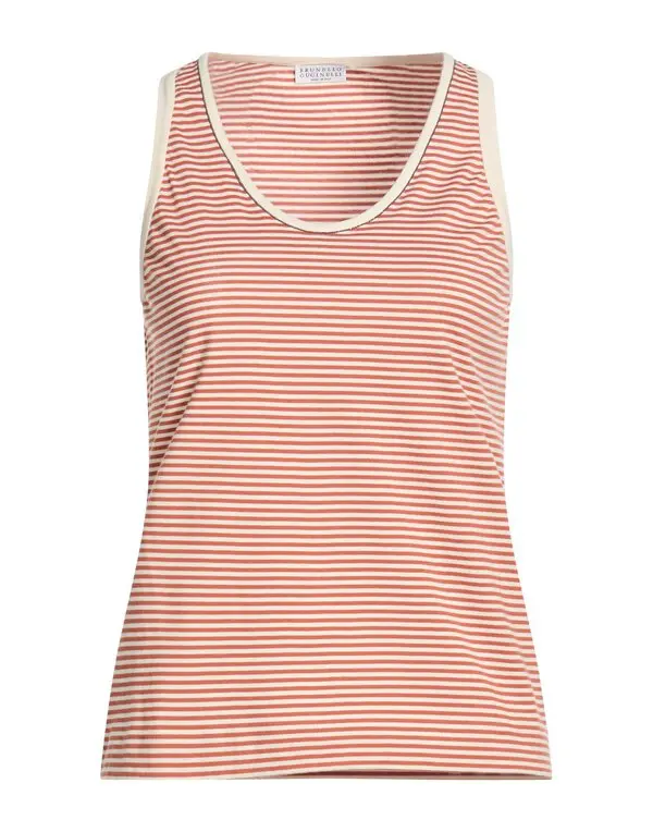 Brunello Cucinelli Striped Cotton Tank Top - Red