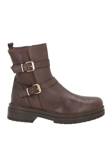 DIVINE FOLLIE Leather Biker Ankle Boots With Buckle Detail - Brown