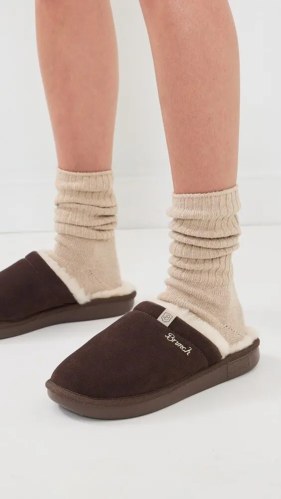 BRUNCH Essential Suede Shearling Slippers