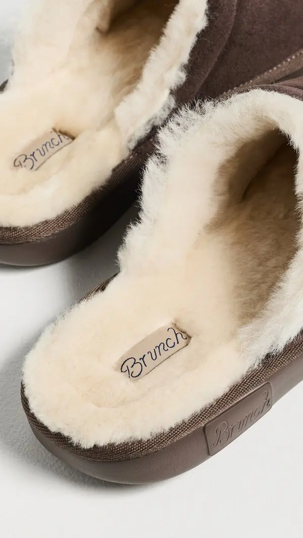 BRUNCH Essential Suede Shearling Slippers - Brown