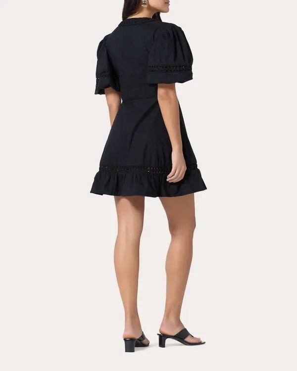 SCARLETT POPPIES Olga Embroidered Poplin Puff-sleeve Mini Dress