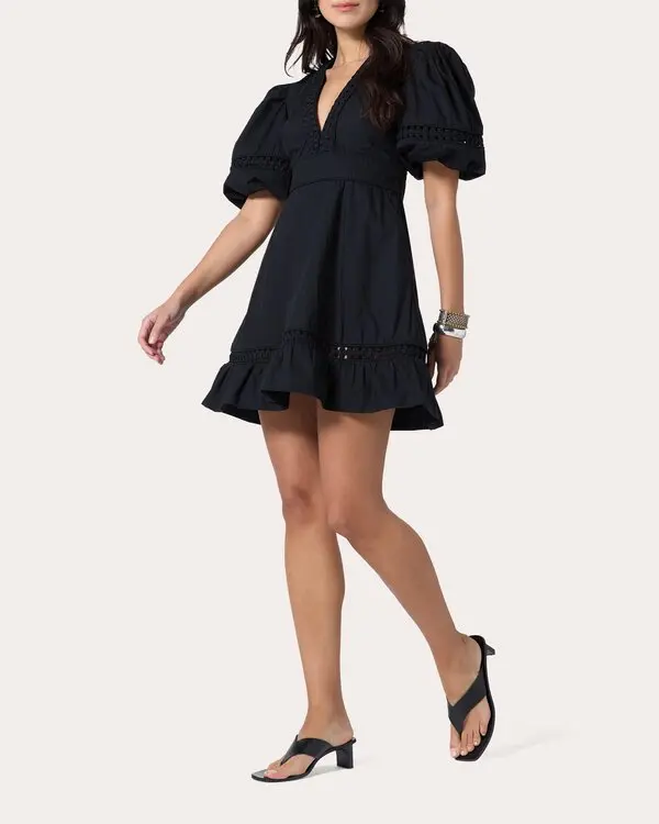 SCARLETT POPPIES Olga Embroidered Poplin Puff-sleeve Mini Dress