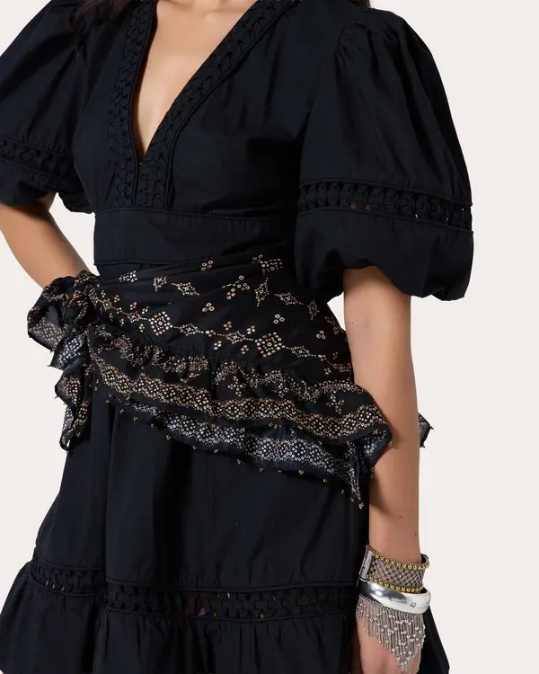 SCARLETT POPPIES Olga Embroidered Poplin Puff-sleeve Mini Dress