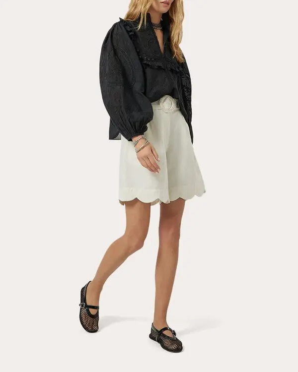 SCARLETT POPPIES Basica Scalloped High-rise Shorts