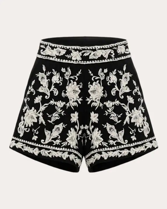 SCARLETT POPPIES Centura Embroidered Floral Shorts