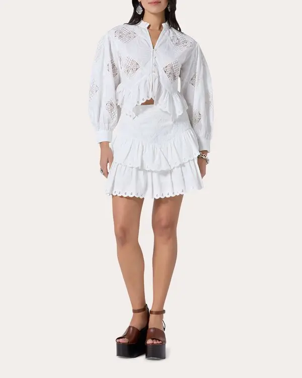 SCARLETT POPPIES Yorken Embroidered Patchwork Ruffle Top
