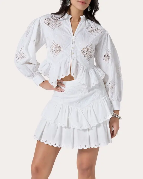 SCARLETT POPPIES Yorken Embroidered Patchwork Ruffle Top