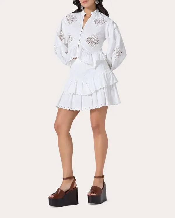 SCARLETT POPPIES Yorken Embroidered Patchwork Ruffle Top