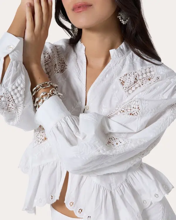 SCARLETT POPPIES Yorken Embroidered Patchwork Ruffle Top