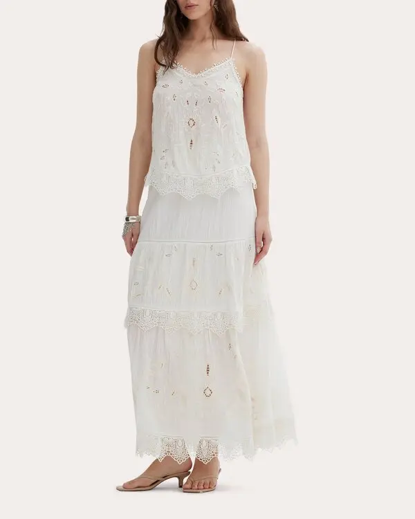 SCARLETT POPPIES Esha Embroidered Crinkled Crepe Tank Top