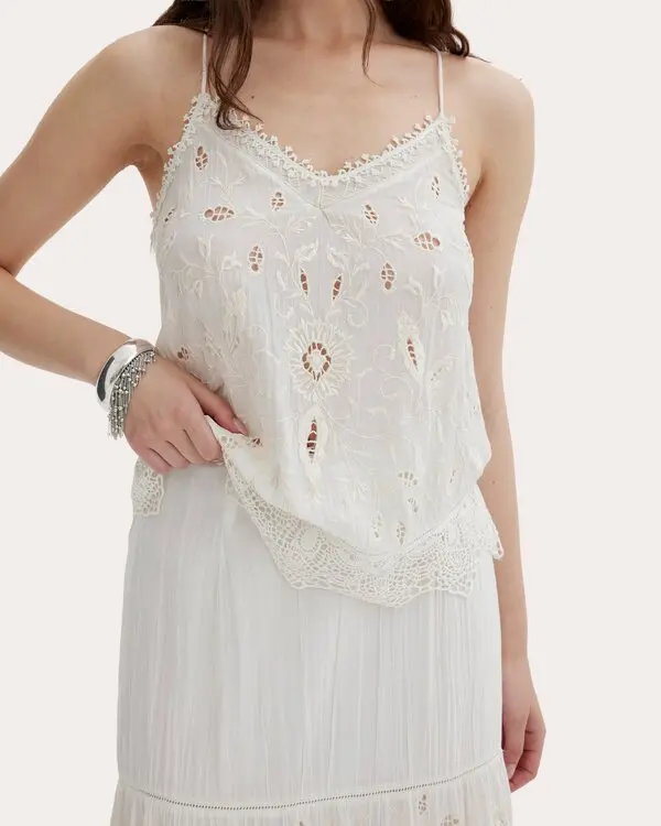 SCARLETT POPPIES Esha Embroidered Crinkled Crepe Tank Top