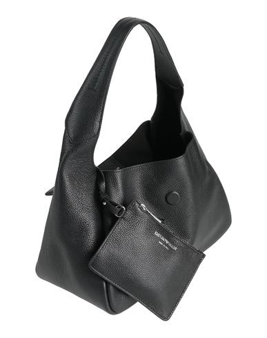 Emporio Armani Pebbled Leather Hobo Bag With Appliqués - Black