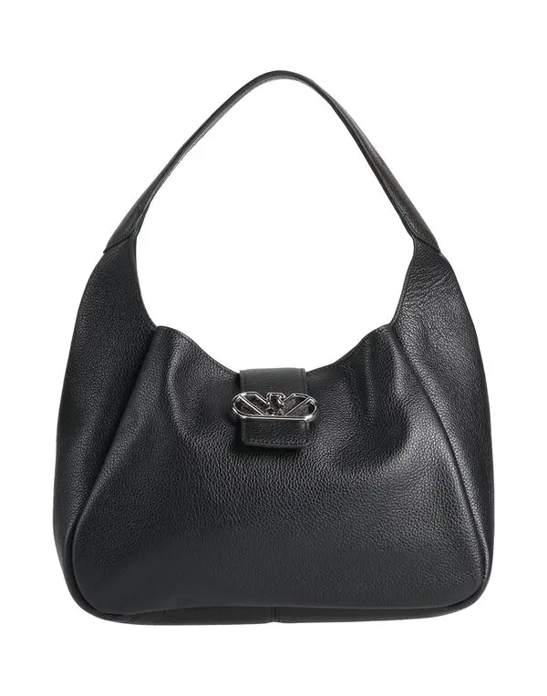 Emporio Armani Pebbled Leather Hobo Bag With Appliqués - Black