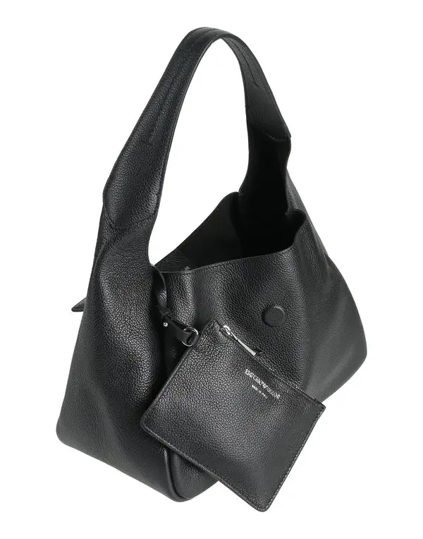 Emporio Armani Pebbled Leather Hobo Bag With Appliqués - Black