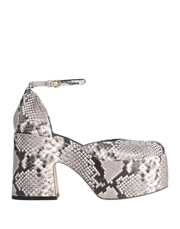 ODISSI Light Snakeskin Print Leather Platform Pumps With Ankle Strap