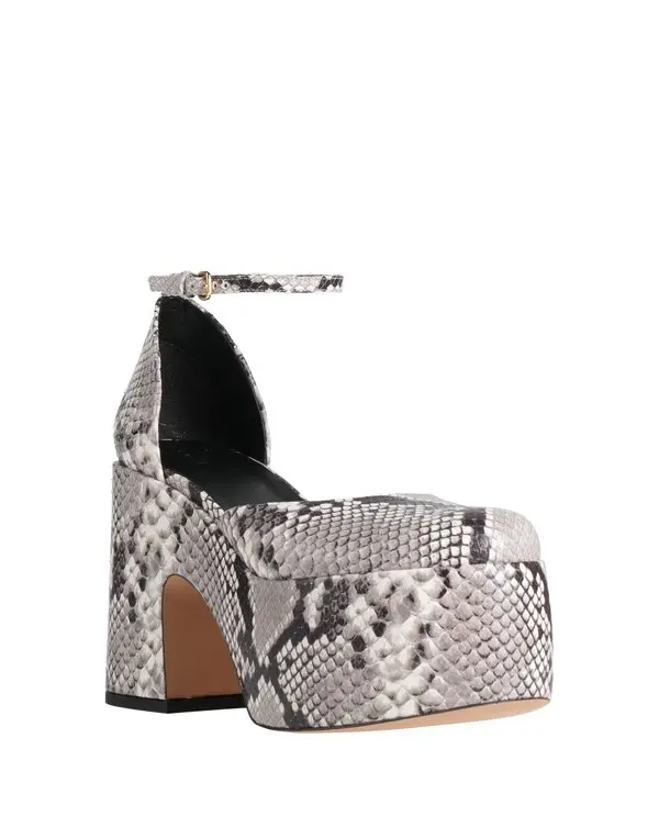 ODISSI Light Snakeskin Print Leather Platform Pumps With Ankle Strap