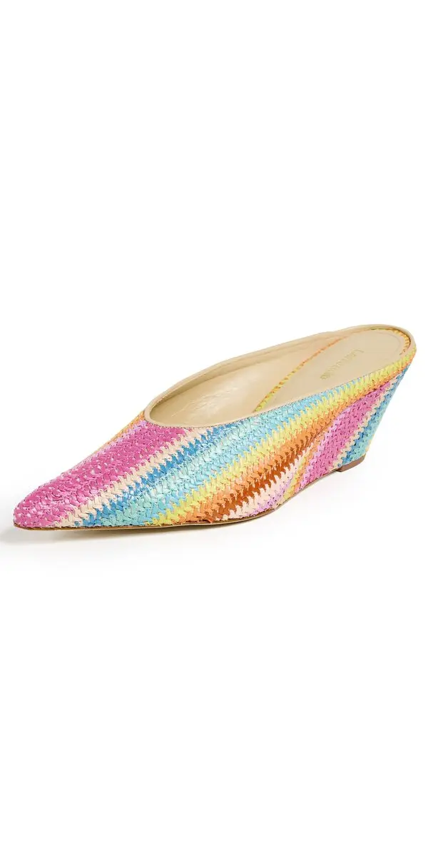 Larroude Raffia Striped Wedge Mules