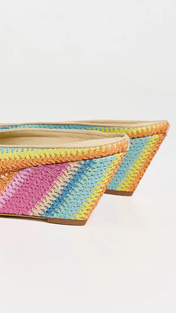 Larroude Raffia Striped Wedge Mules