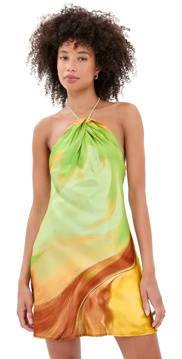 Retrofete Hilary Halterneck Mini Dress - Pera Brushstroke