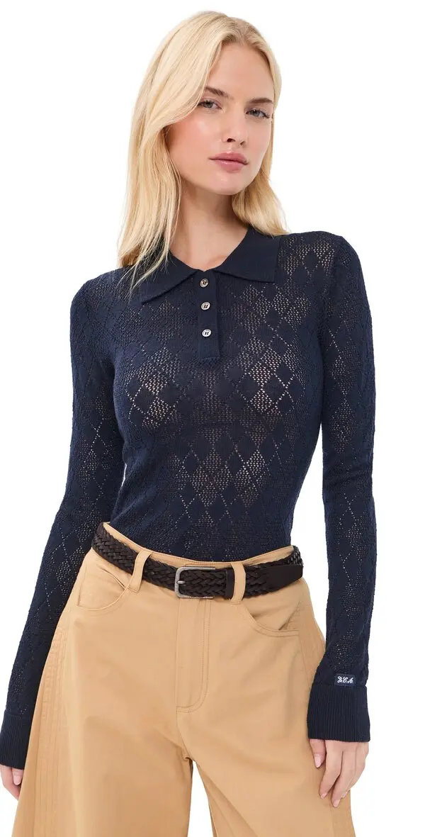 Sea Jane Argyle Knit Polo - Navy