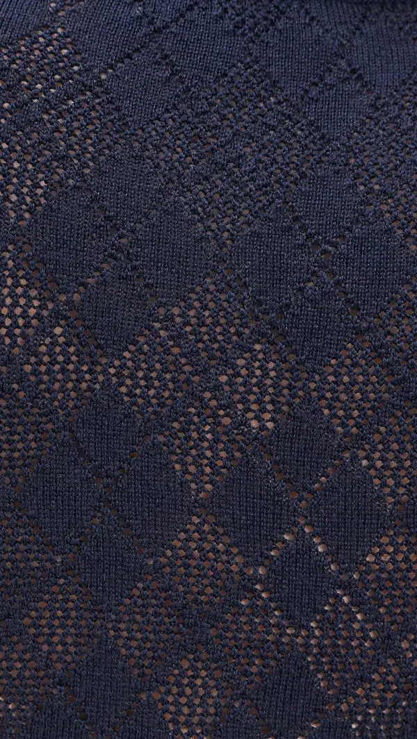 Sea Jane Argyle Pointelle Knit Polo Sweater - Navy