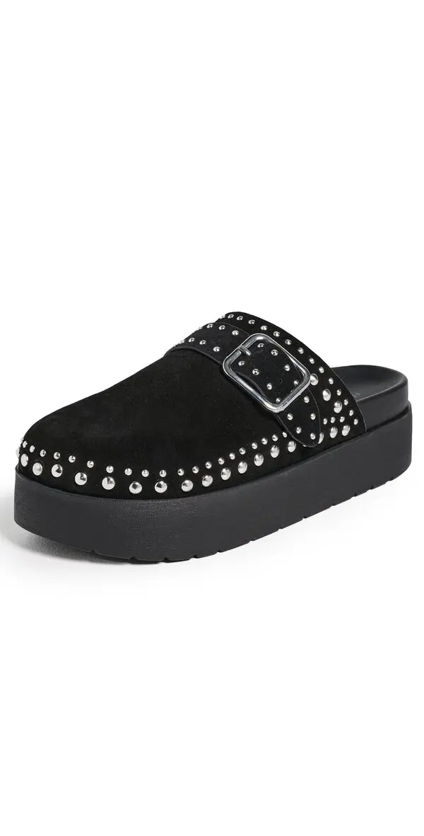 Free People Cayatana Suede Studded Mules - Black Suede