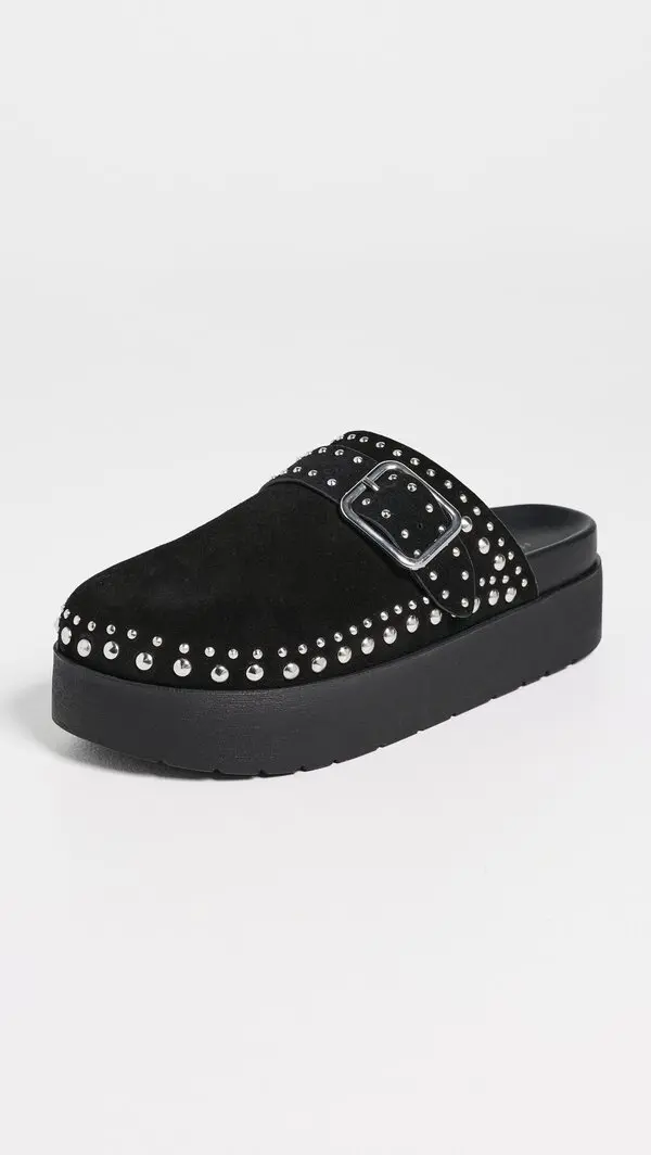 Free People Cayatana Suede Studded Mules - Black Suede