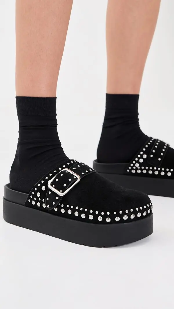 Free People Cayatana Suede Studded Mules - Black Suede