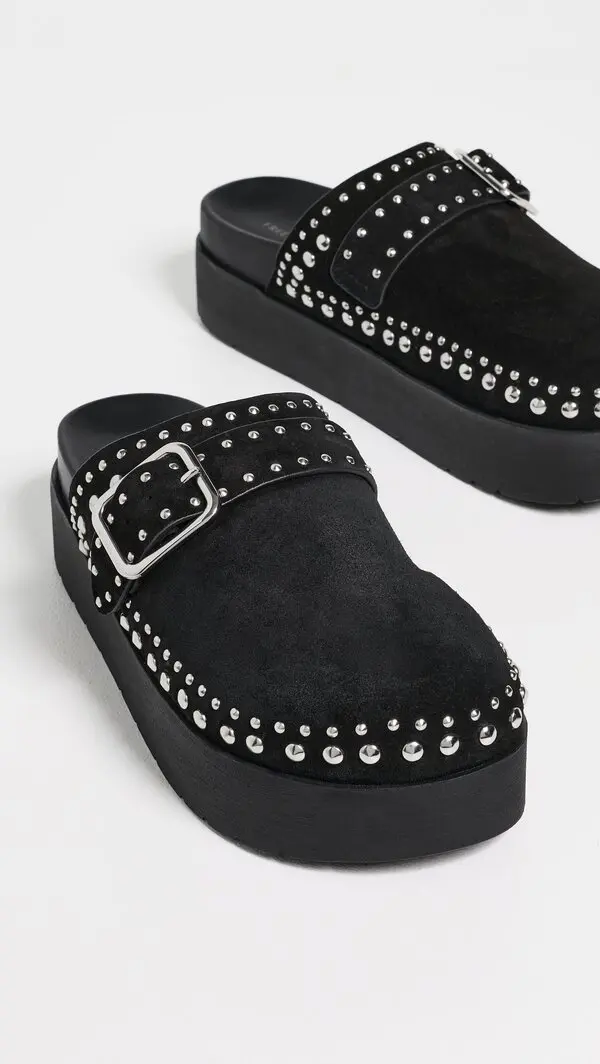 Free People Cayatana Suede Studded Mules - Black Suede