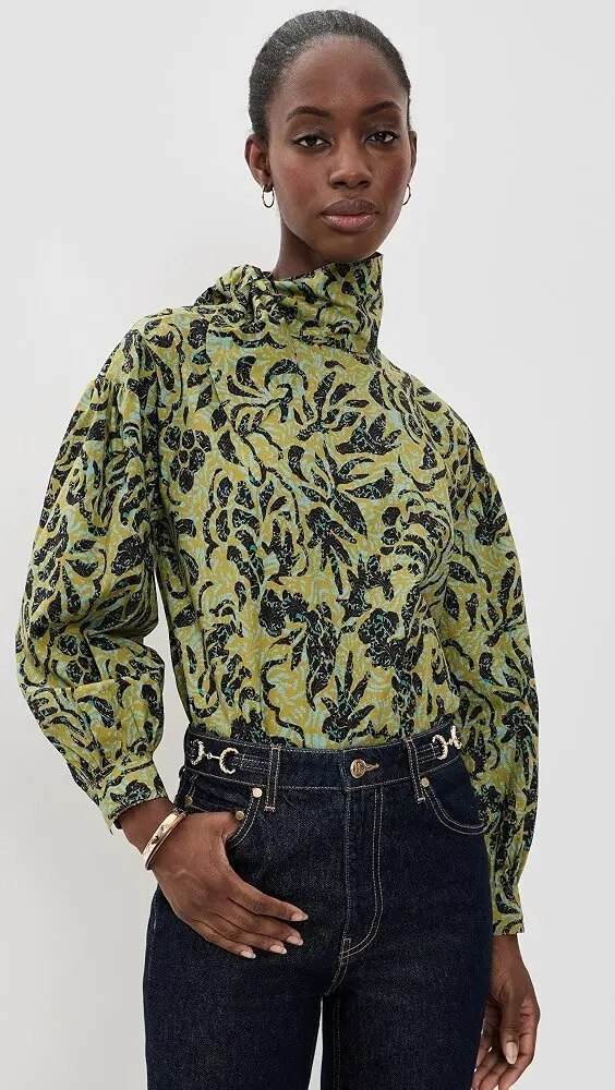 Ulla Johnson Pastel Long Sleeve Cotton Blouse - Chartreuse