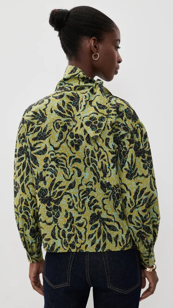 Ulla Johnson Pastel Print" Long Sleeve Cotton Blouse - Chartreuse
