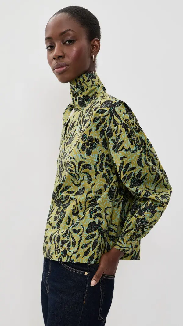 Ulla Johnson Pastel Print" Long Sleeve Cotton Blouse - Chartreuse