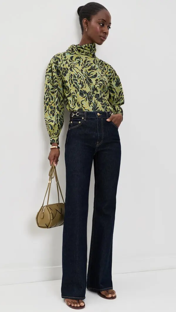 Ulla Johnson Pastel Print" Long Sleeve Cotton Blouse - Chartreuse