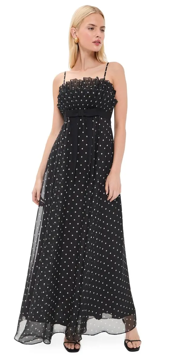 Zimmermann Frill Pleated Polka Dot Maxi Dress - Black Dot