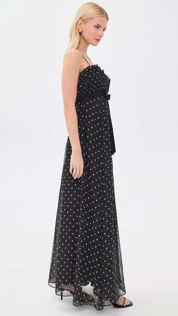 Zimmermann Frill Pleated Polka Dot Maxi Dress - Black Dot