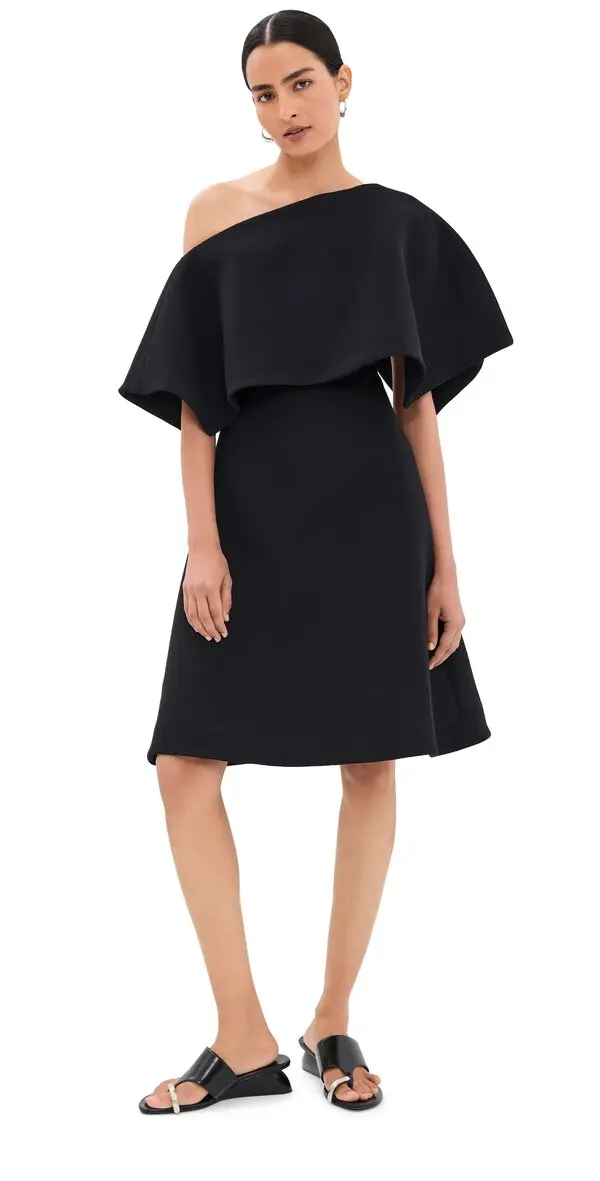 A.W.A.K.E. Mode Asymmetrical Collar Dress - Black