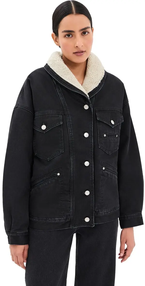 Isabel Marant Étoile Pimia Denim Jacket With Sherpa Collar - Faded Black