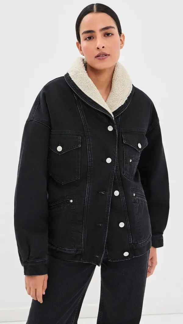 Isabel Marant Étoile Pimïa Denim Jacket With Shearling Collar - Faded Black
