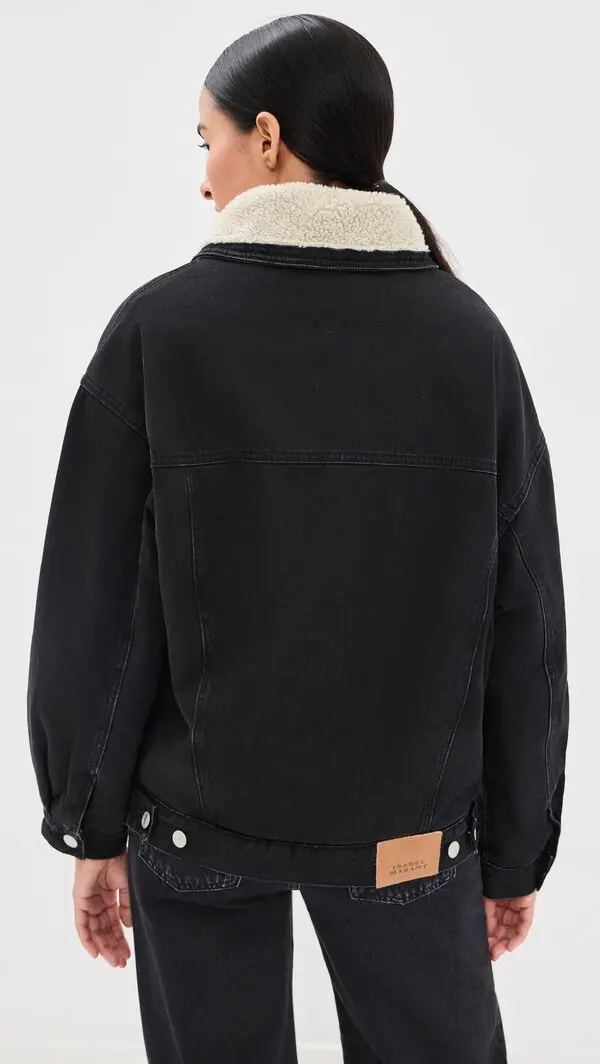 Isabel Marant Étoile Pimïa Denim Jacket With Shearling Collar - Faded Black