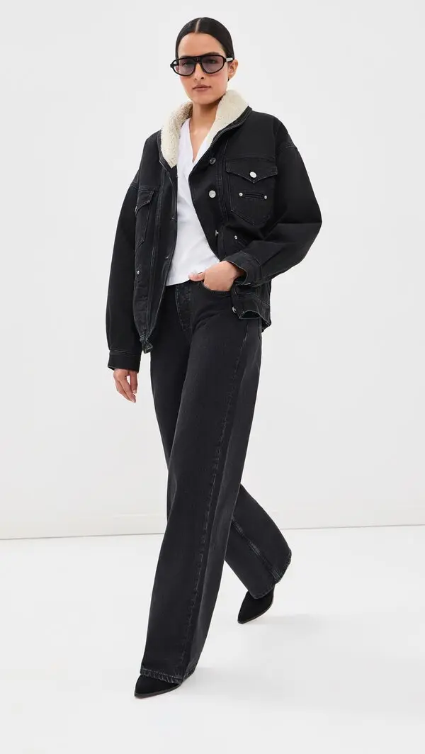 Isabel Marant Étoile Pimïa Denim Jacket With Shearling Collar - Faded Black