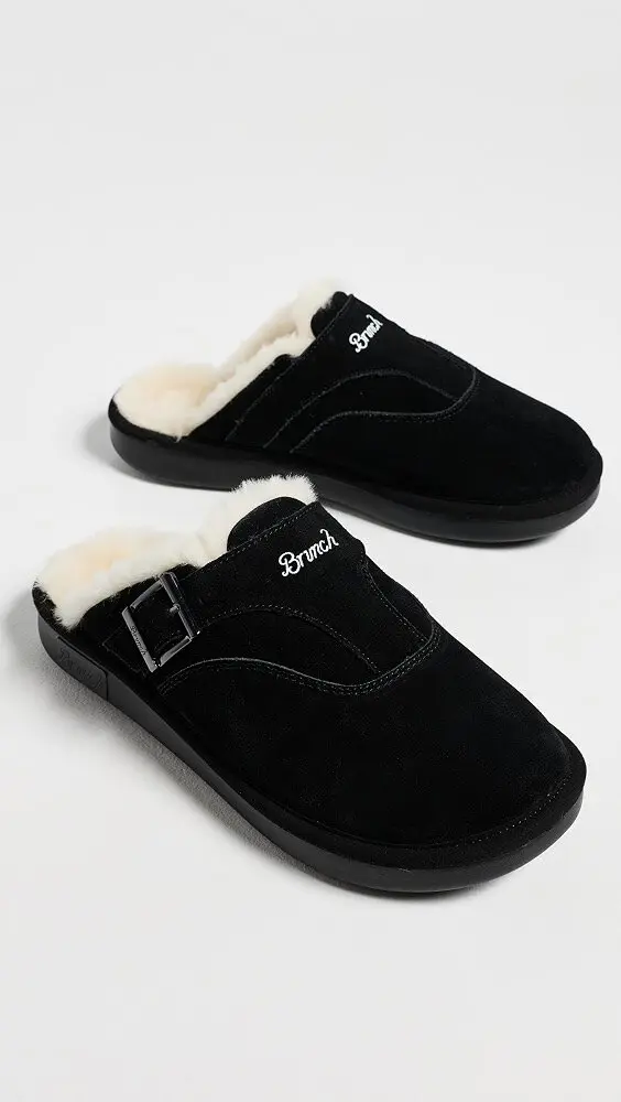 BRUNCH Amour Suede Shearling Slippers