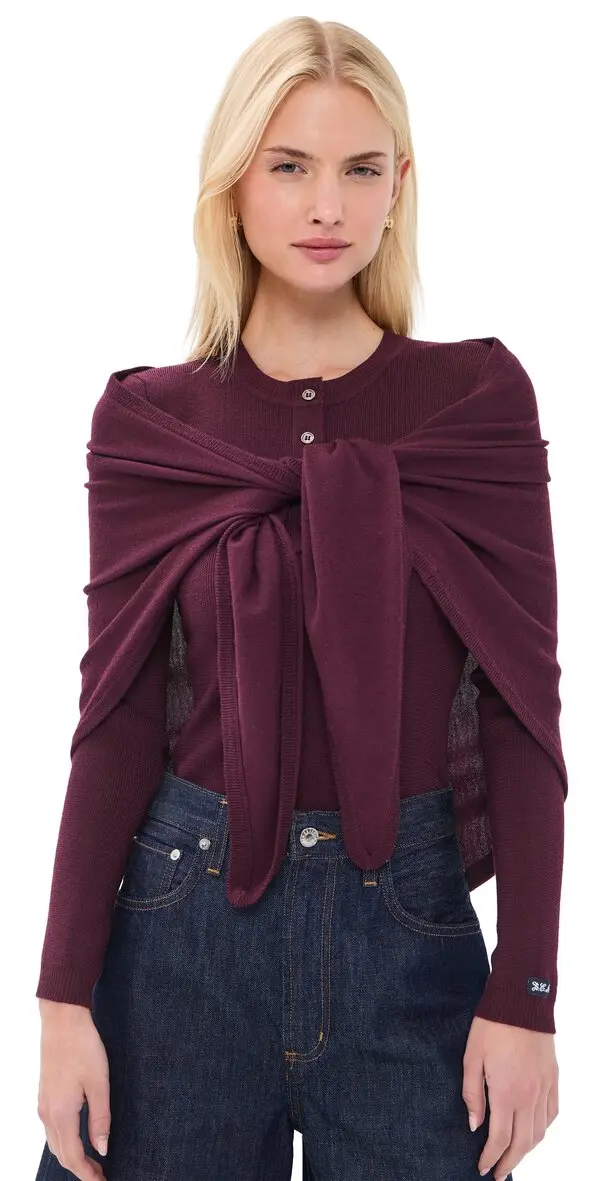 Sea Jane Merino Wool Henley Sweater With Matching Shawl - Burgundy