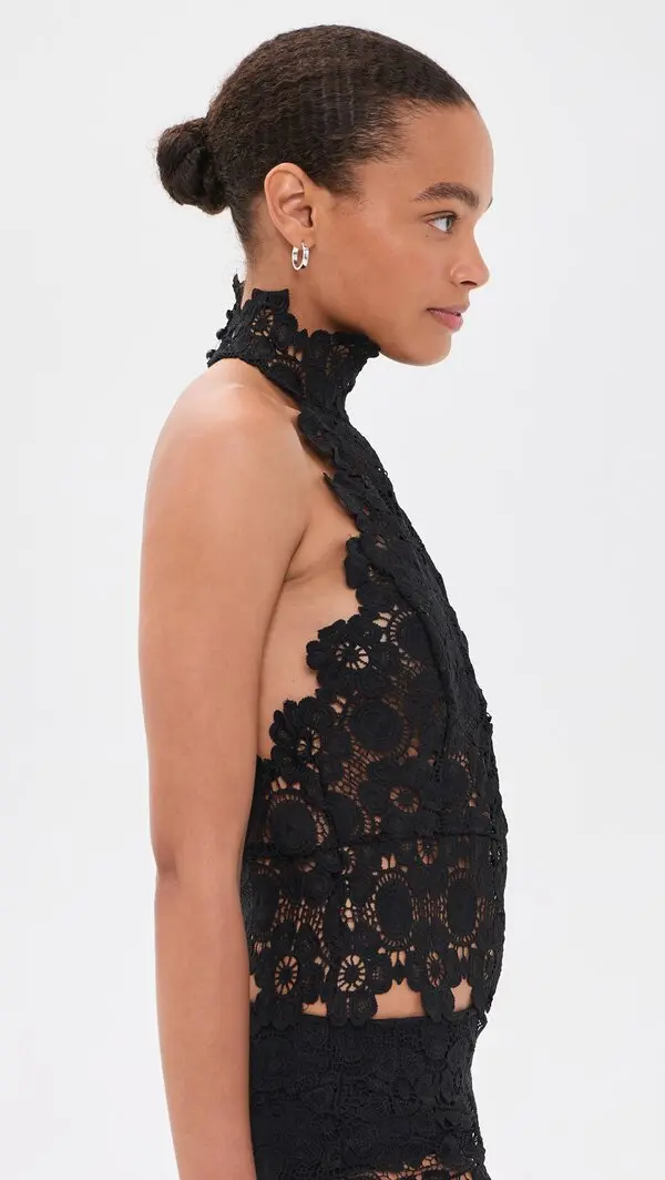 Lioness Trophy Halter Top In Crochet Lace - Noir