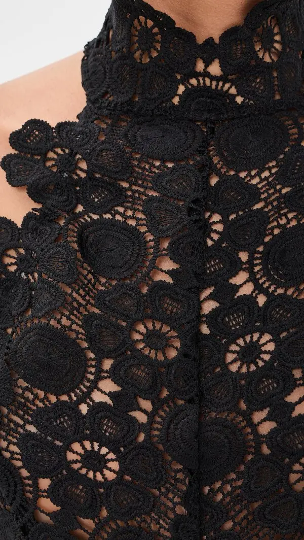 Lioness Trophy Halter Top In Crochet Lace - Noir