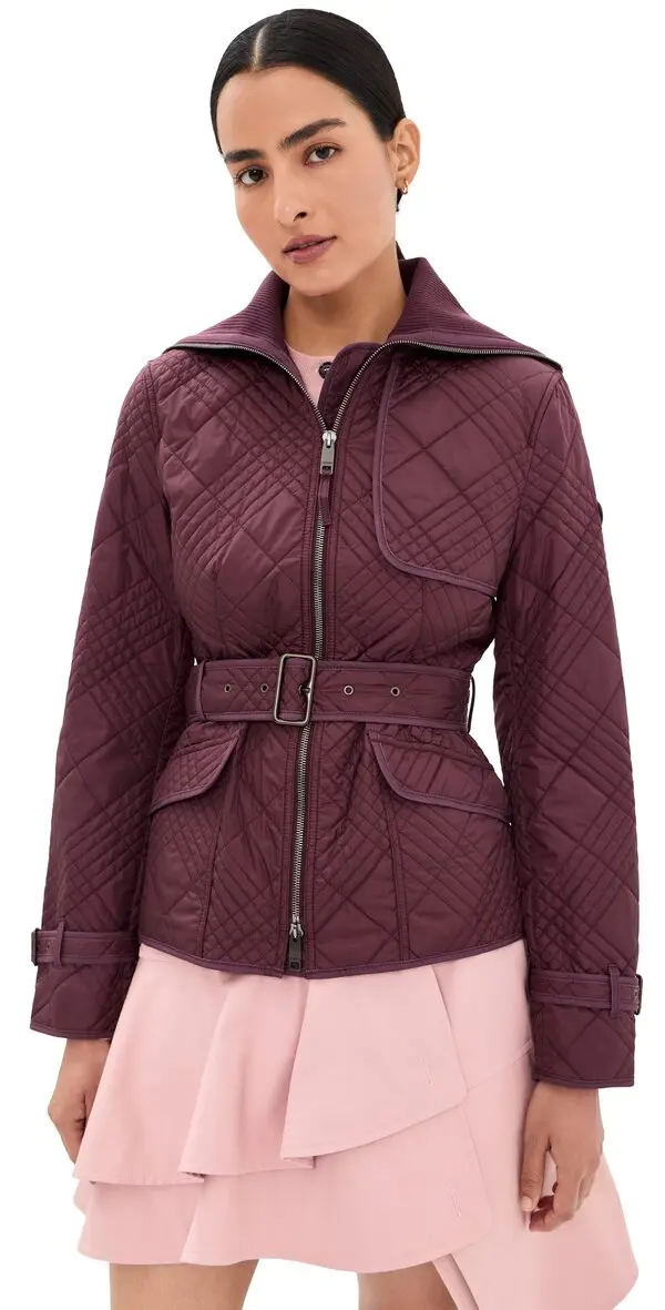 Burberry Abbeydale Quilted Belted Jacket - Vineyard Red