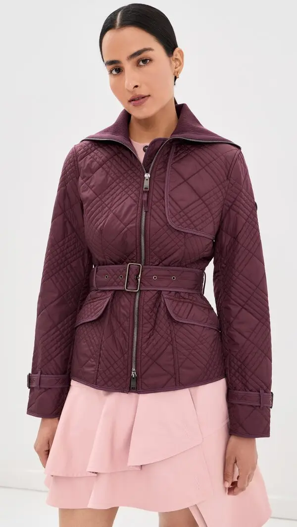 Burberry Abbeydale Quilted Belted Jacket - Vineyard Red