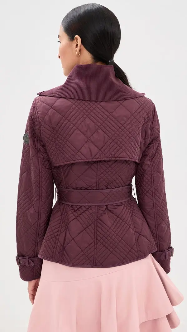 Burberry Abbeydale Quilted Belted Jacket - Vineyard Red